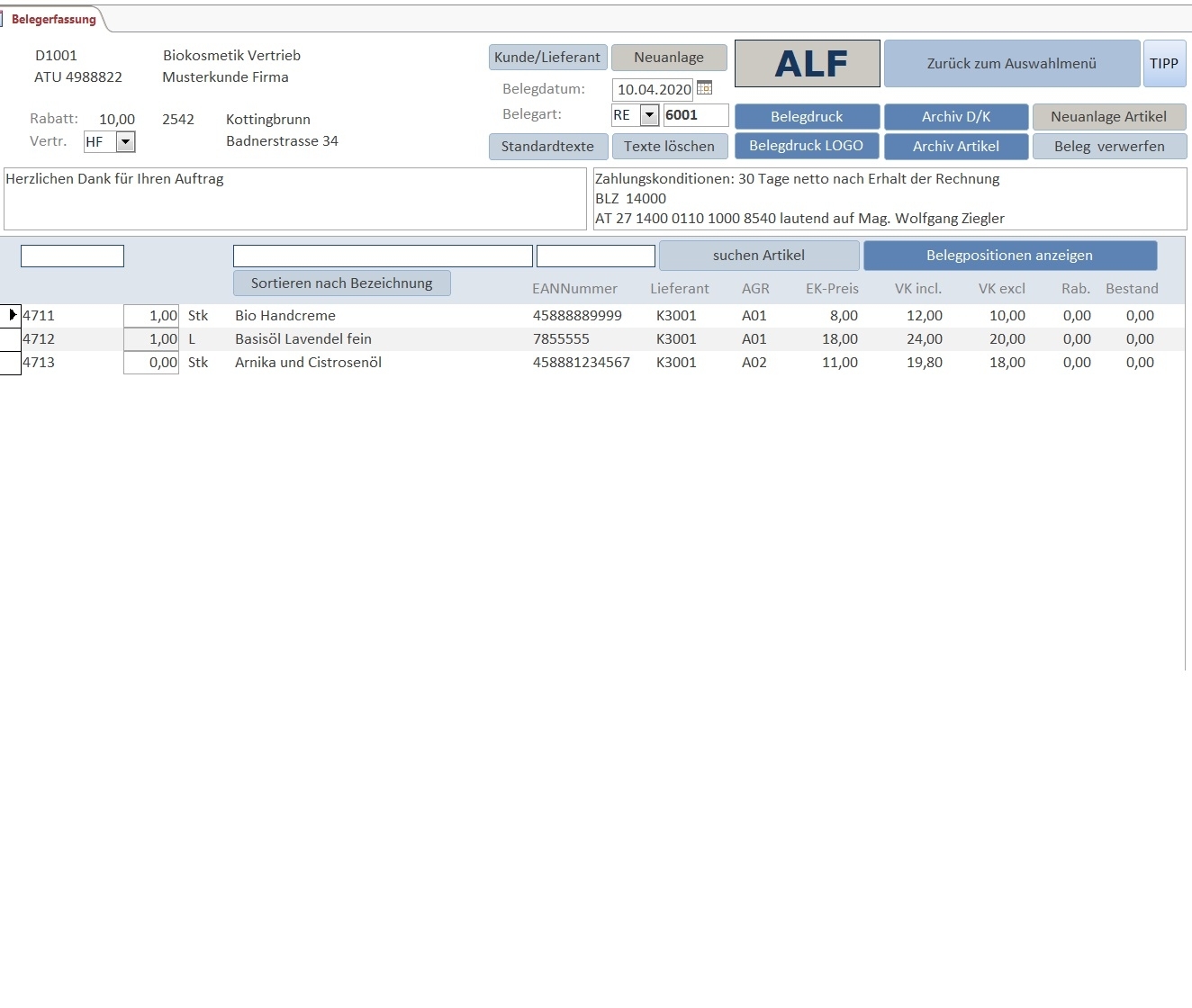 Software: ALF - null problemo - Warenwirtschaft Abrechnung