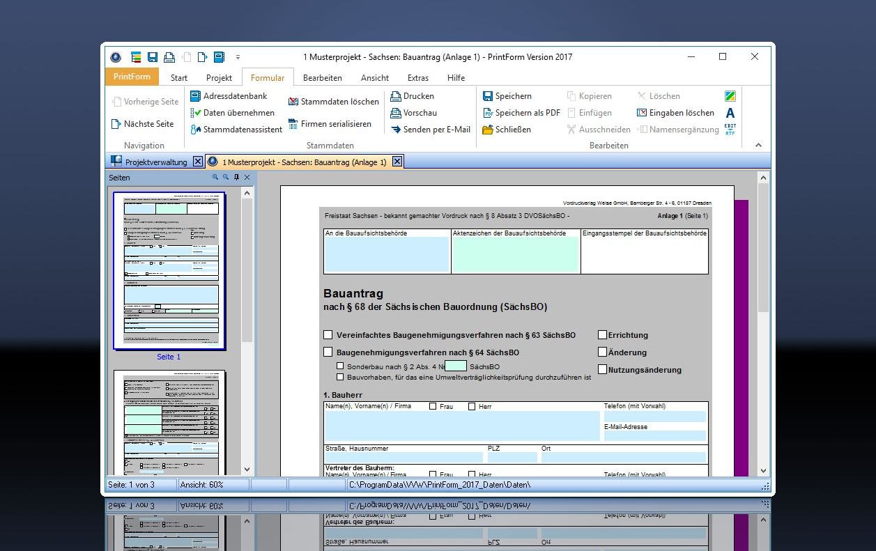 PrintForm - Formularsoftware Bauantrag Kostenermittlung